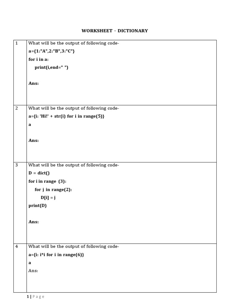 Python Dictionary Output Exercises | PDF | Computer Data | Theoretical ...