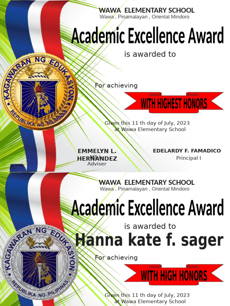 Award Certificate 2 For DEPed | PDF