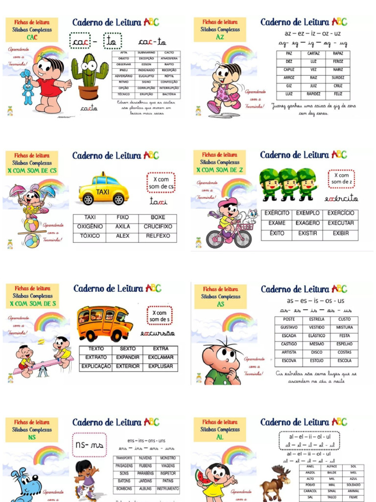 N-Up-Pdf - Ficha Leitura A A Z Silabas Complexas Turma Da Mônica | PDF