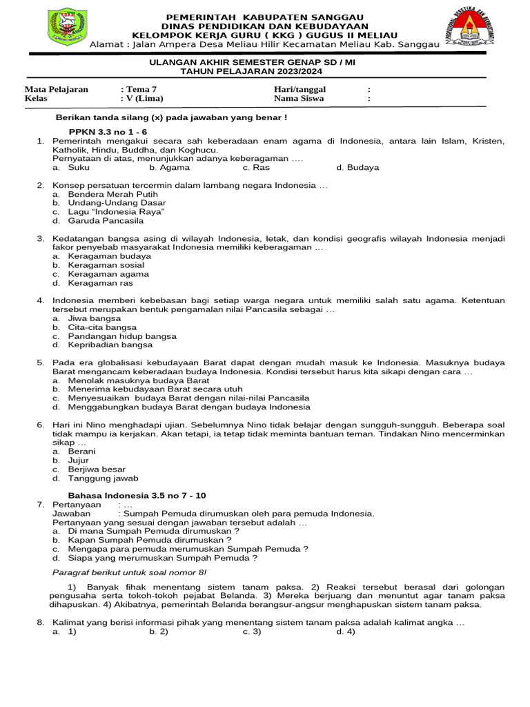 Soal Pas Tema 7 | PDF
