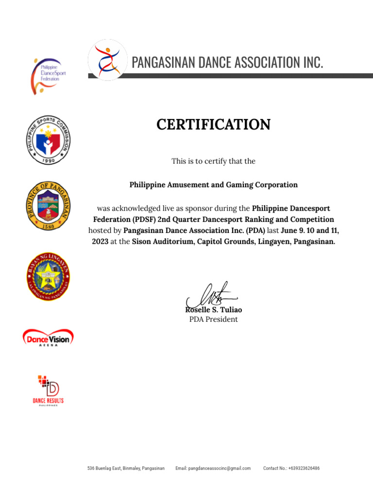 Certification - Pagcor.docx | PDF