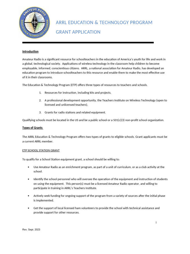 ETP GRANT Application-2023 | PDF | Teachers | Amateur Radio