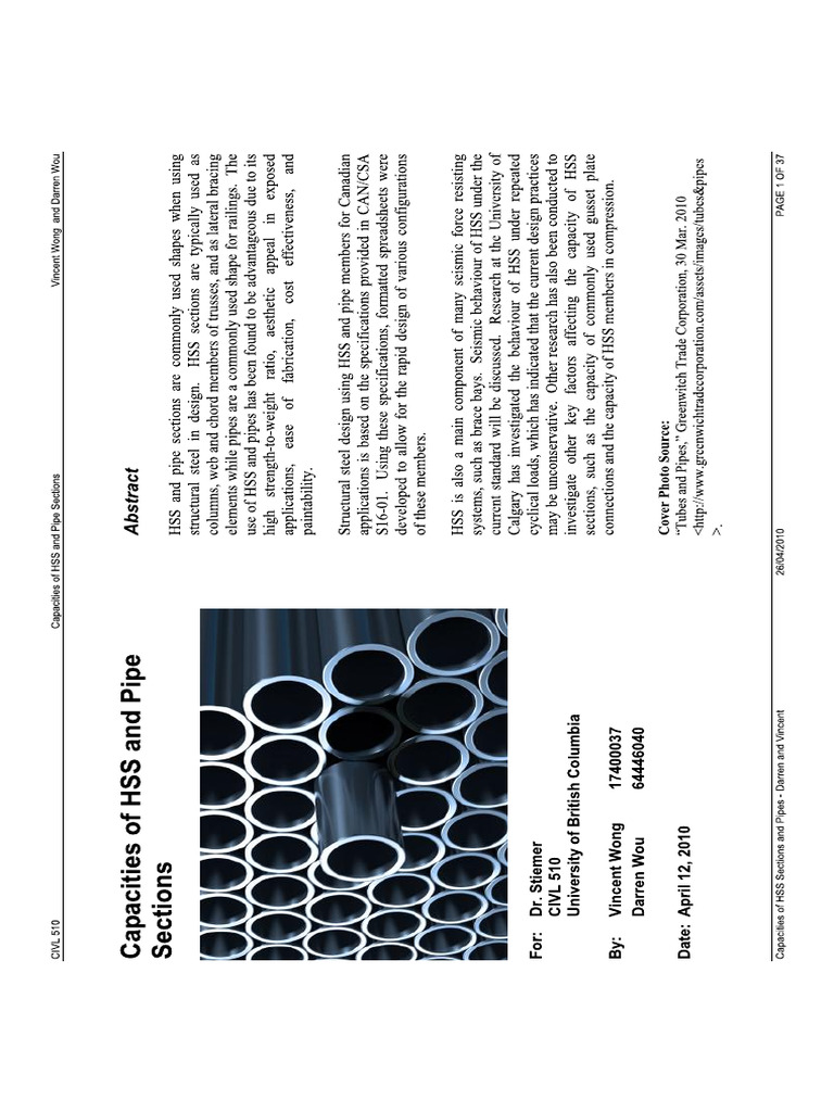 Capacities of HSS Sections and Pipes - Darren and Vincent | PDF
