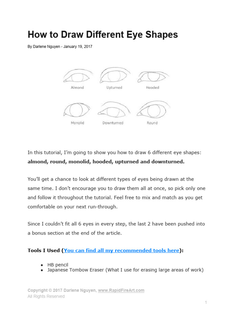 RapidFireArt Tutorials How To Draw 6 Different Eye Shapes | PDF
