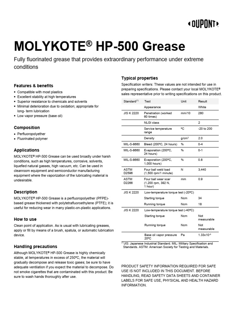 MOLYKOTE_HP-500_Grease 80-3085E-01 | PDF | Materials