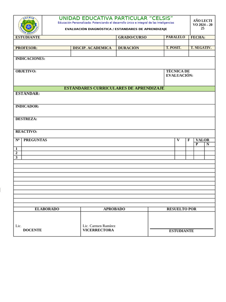 Evaluación Diagnóstica 2024-2025 Celsis | PDF