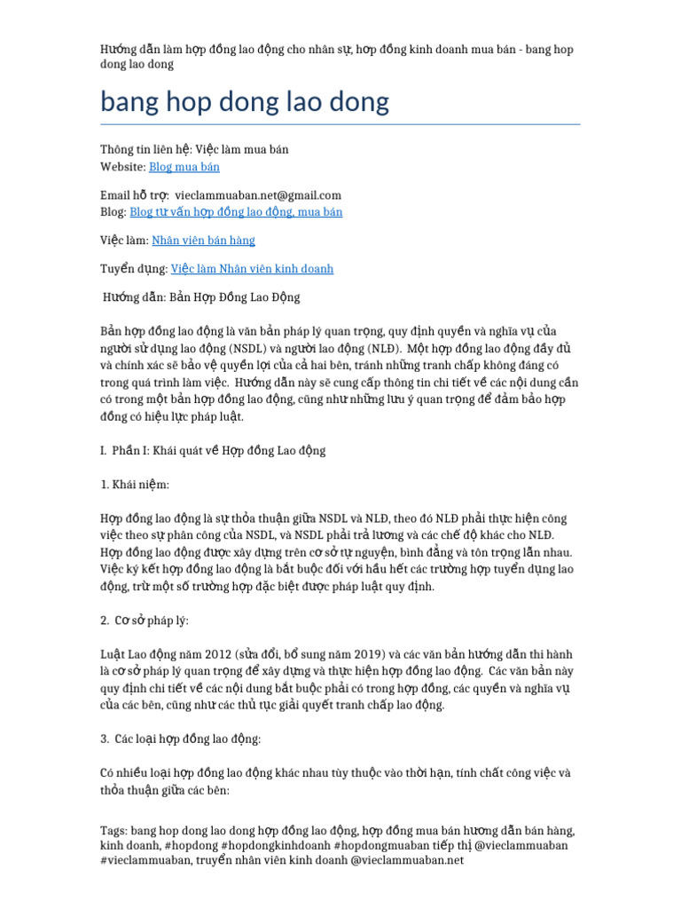 Bang Hop Dong Lao Dong | PDF