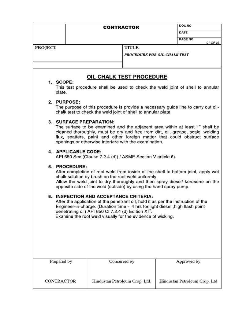 Oil-Chalk Test Procedure | PDF