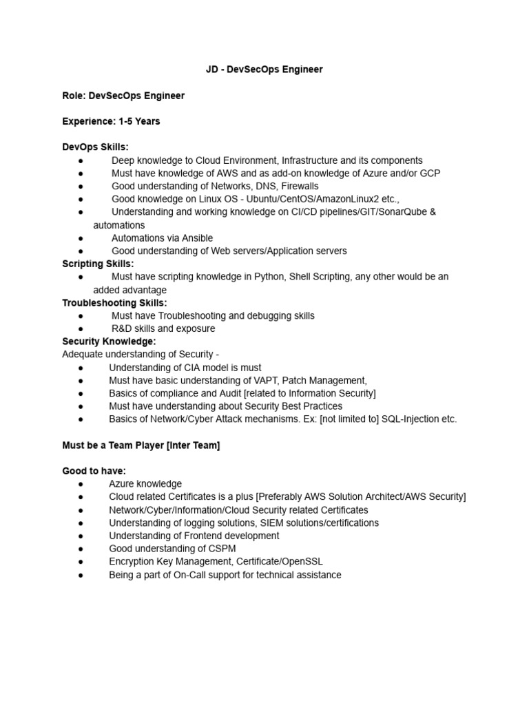 JD - DevSecOps Engineer | PDF