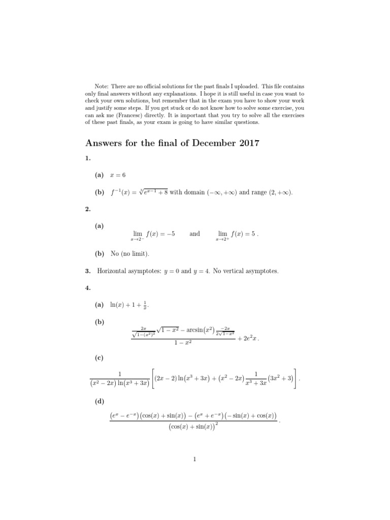 Final Exam Answers December 2017 | PDF | Mathematical Analysis | Calculus