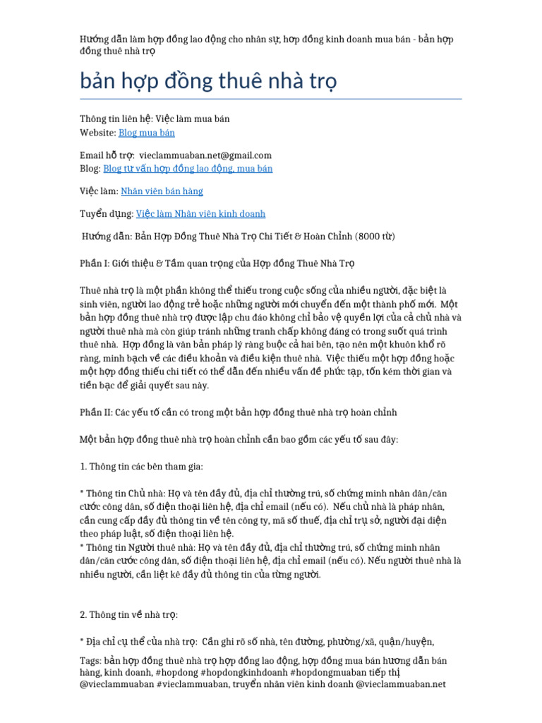 Ban Hop Dong Thue Nha Tro | PDF