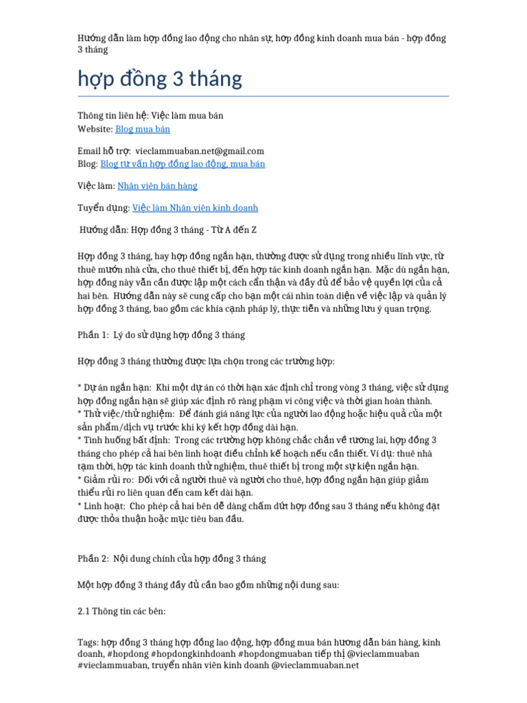 Hop Dong 3 Thang | PDF