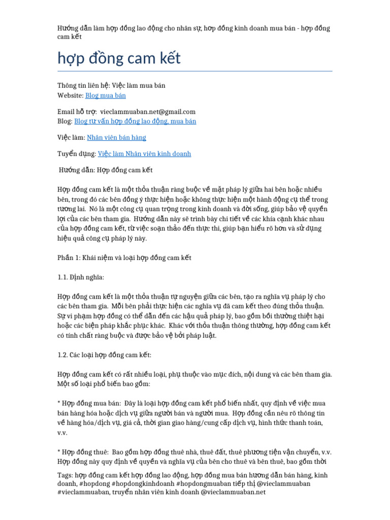 Hop Dong Cam Ket | PDF
