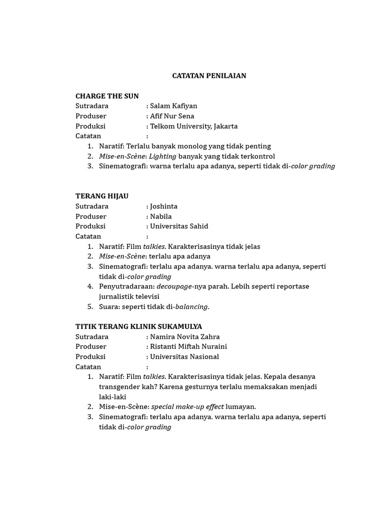 Catatan Penilaian UnasFes | PDF