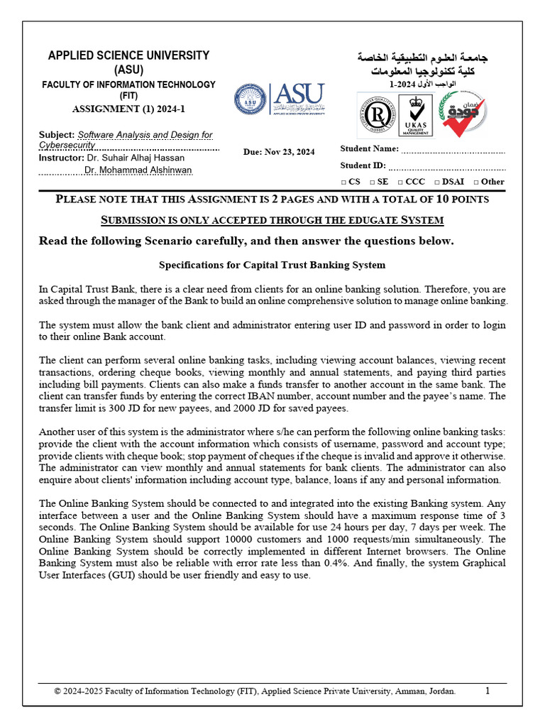 SWAD Cyber 20241 Assignment 1 - Model Answer | PDF | Online Banking | Banks & Banking