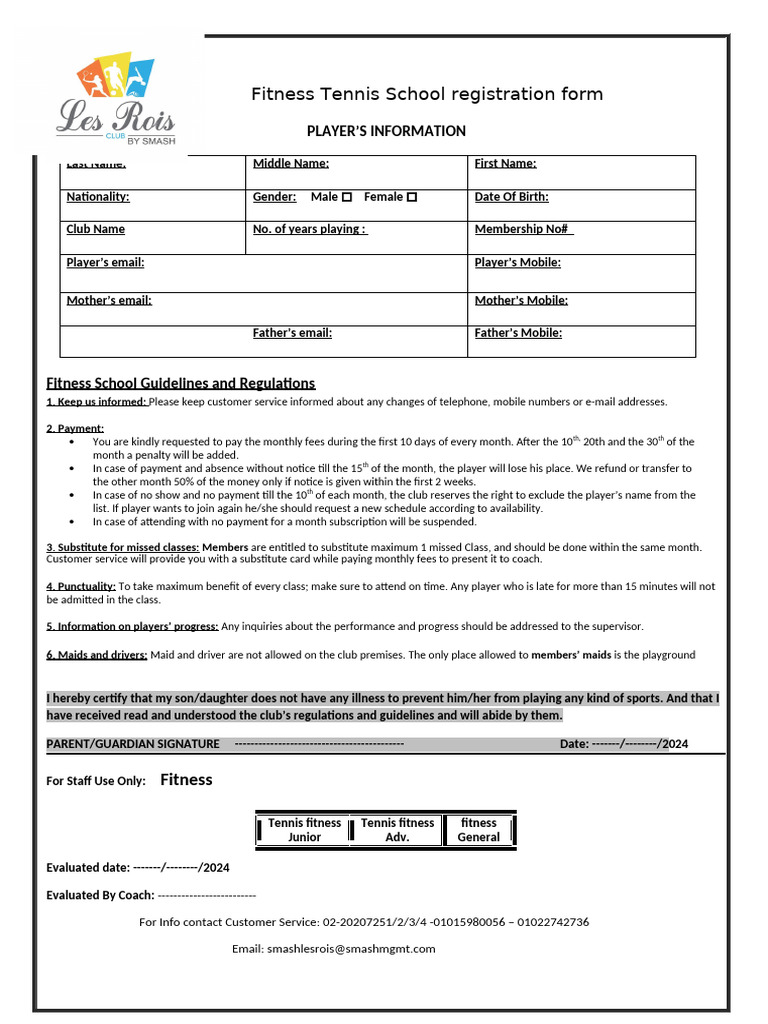Tennis Player Registration Form | PDF
