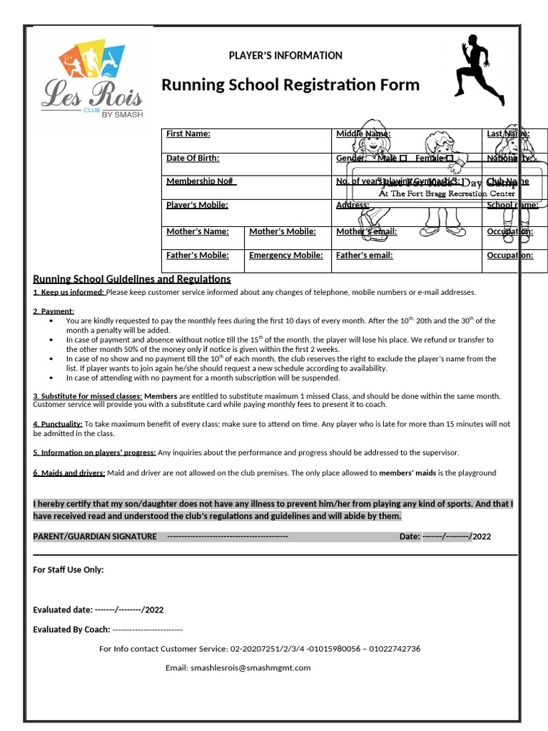 Running School Registration Form | PDF