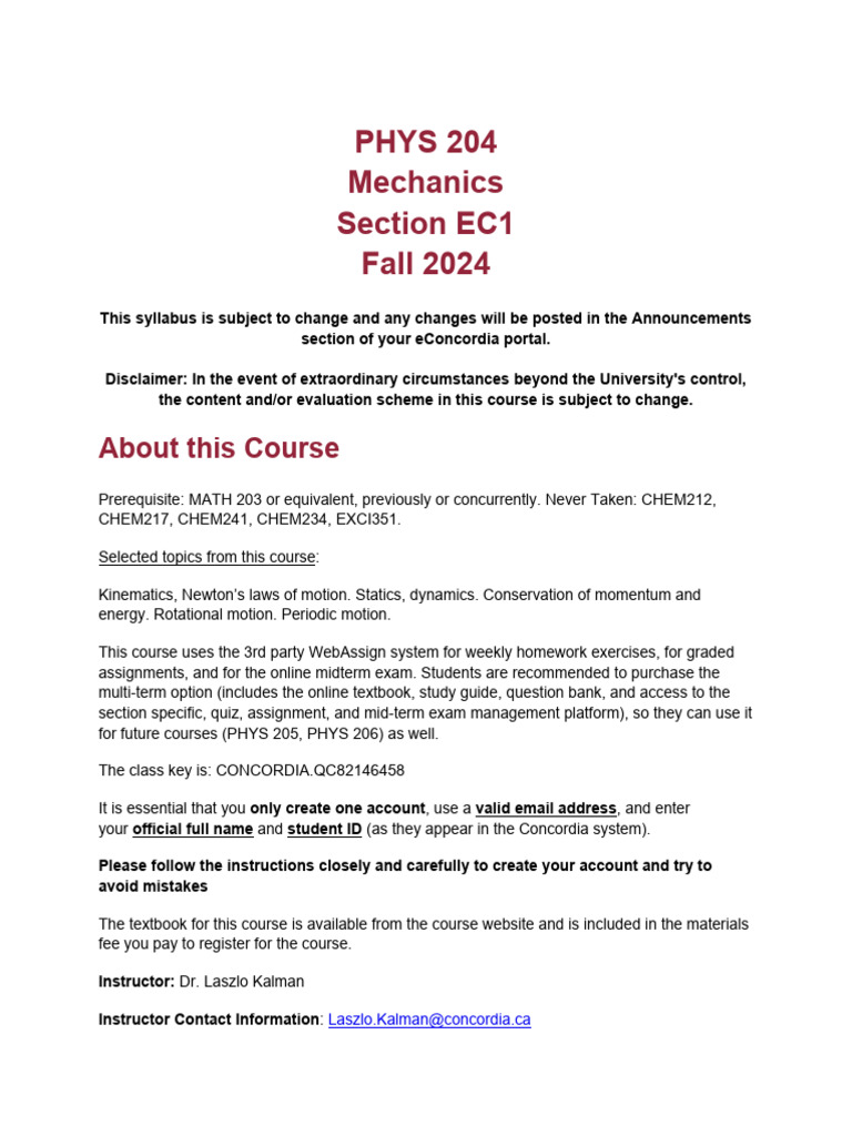 Mechanics Course Syllabus | PDF | Intellectual Property | Torque