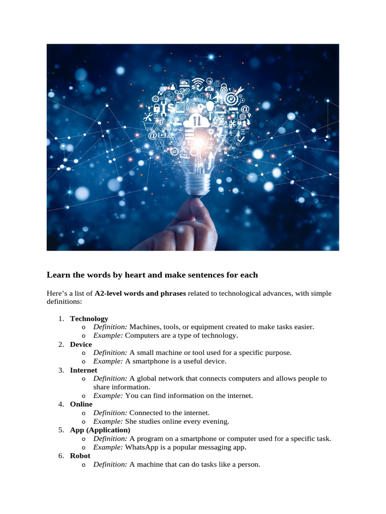 A2 Vocabulary: Tech Terms Explained | PDF | Smartphone | Internet