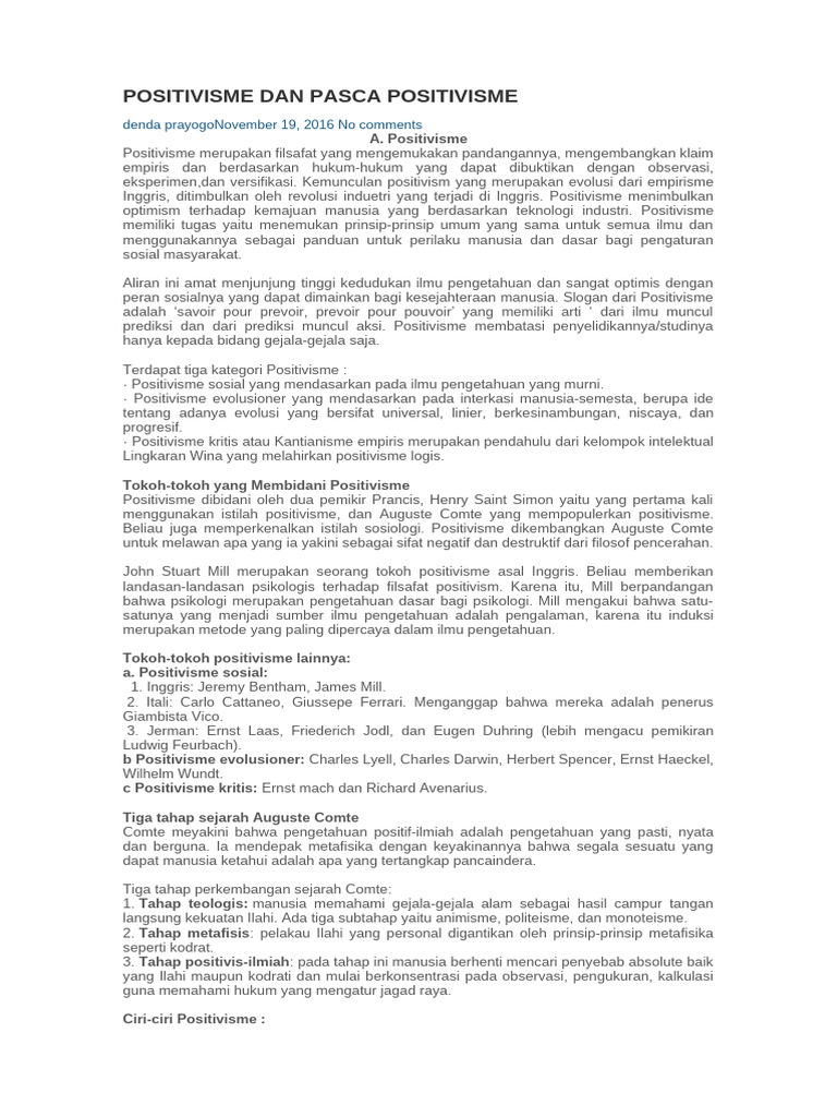 Positivisme dan Pascapositivisme Filsafat | PDF