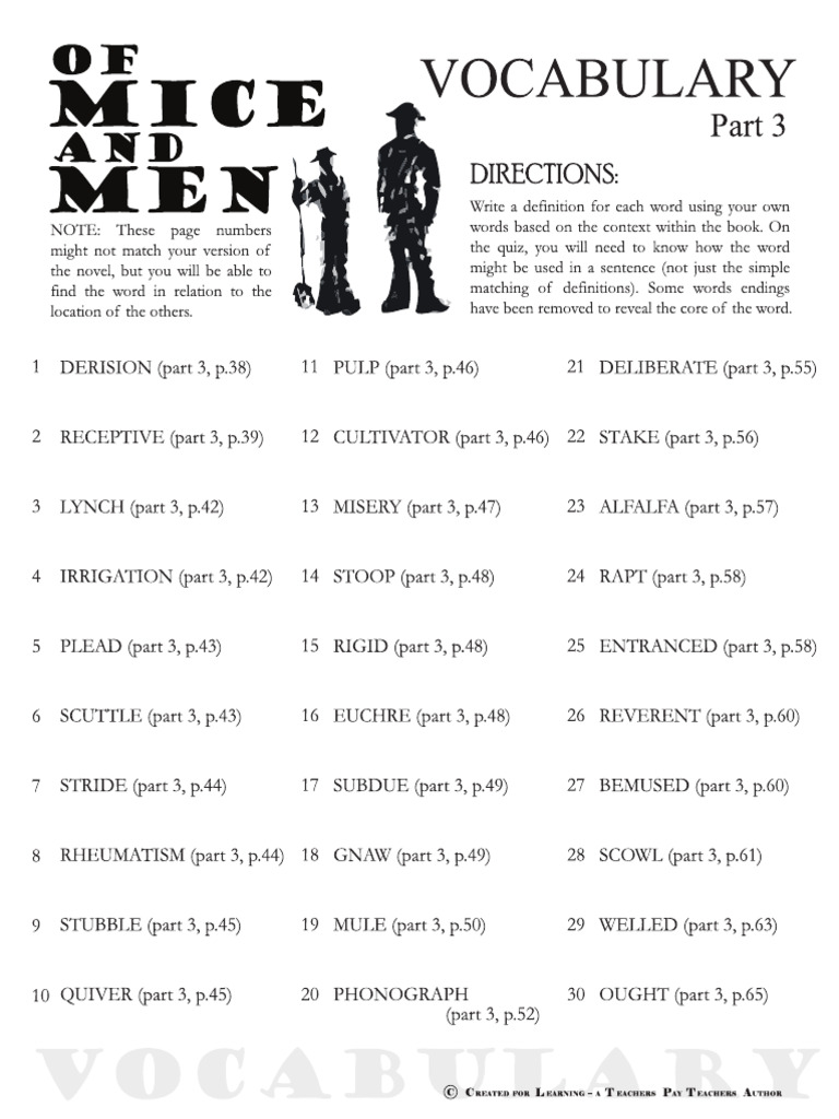 Of Mice and Men Vocabulary List Quiz 2 | PDF