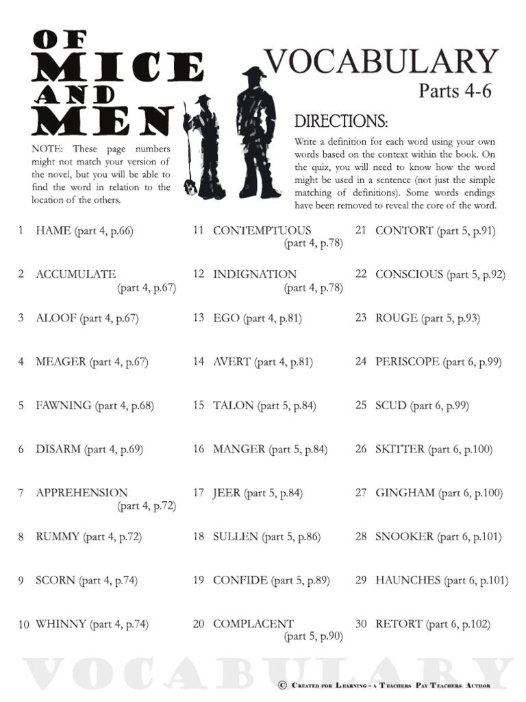 Of Mice and Men Vocabulary List Quiz 3 | PDF