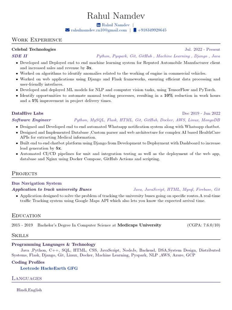 Naman CV | PDF | Apache Spark | My Sql