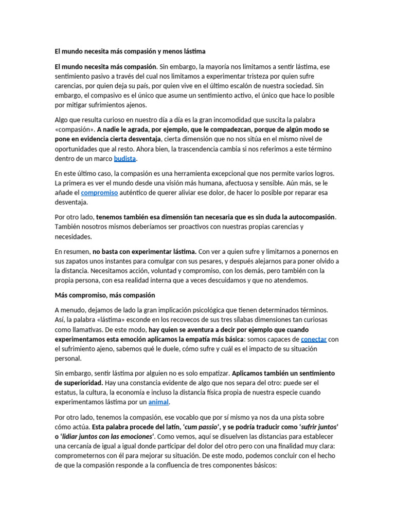 El Mundo Necesita Más Compasión y Menos Lástima | PDF | Compasión | Empatía