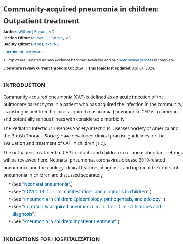 Outpatient Management of CAP in Kids | PDF | Pneumonia | Pathogen