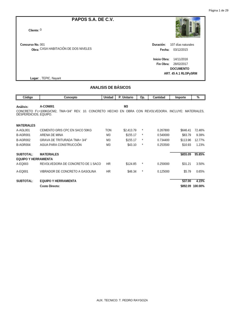 Analisis de Costos - Matrices de Basicos | PDF | Hormigón | Mortero ...
