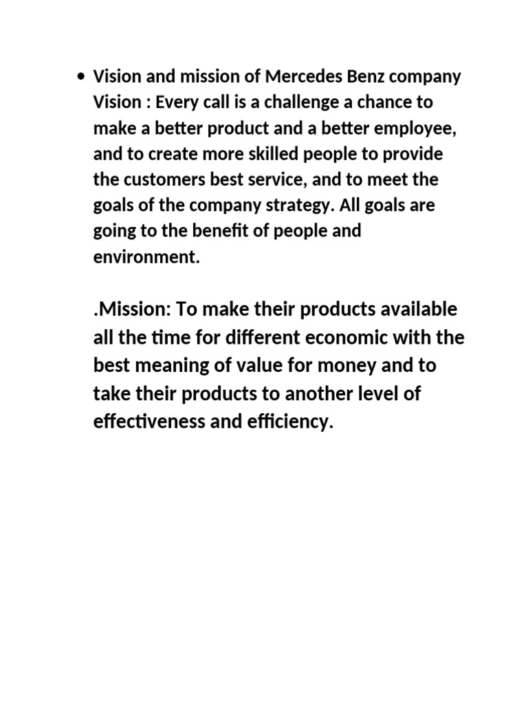 Mercedes-Benz Vision and Mission Statement | PDF