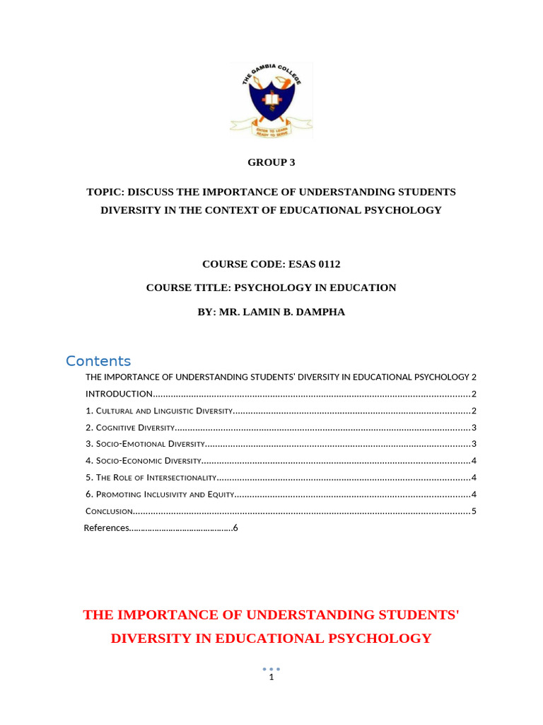 Group 3 Musa's Psychology Assignment | PDF | Educational Psychology | Intersectionality
