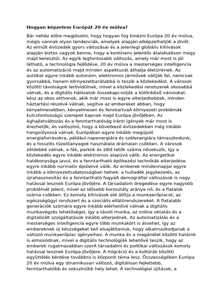 Hogyan Képzelem Európát 20 Év Múlva | PDF