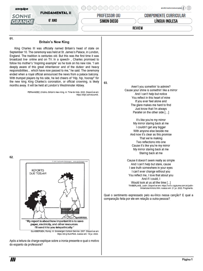 6 Ano - Ingl-S - Material 30-10-2024 | PDF