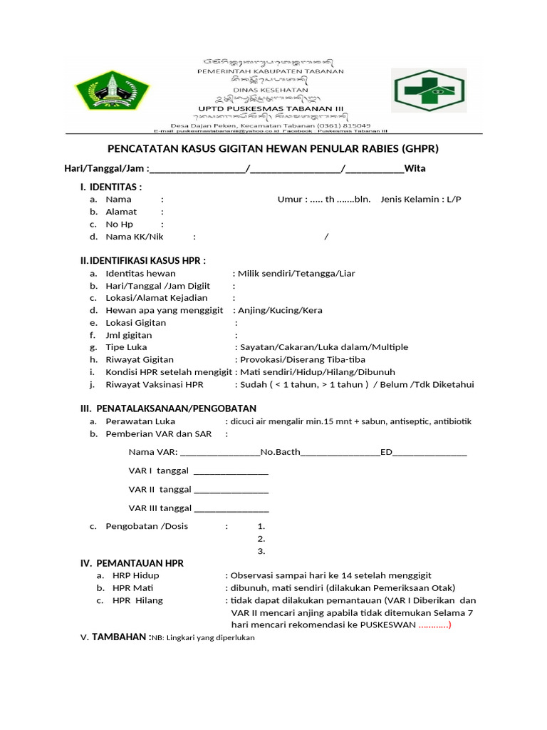 Blanko Anamnesis & Tata Laksana GHPR | PDF