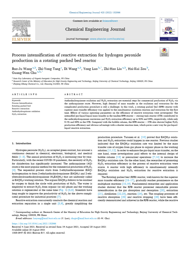 35 Rotating Packed Bed | PDF | Hydrogen Peroxide | Chemical Reactor