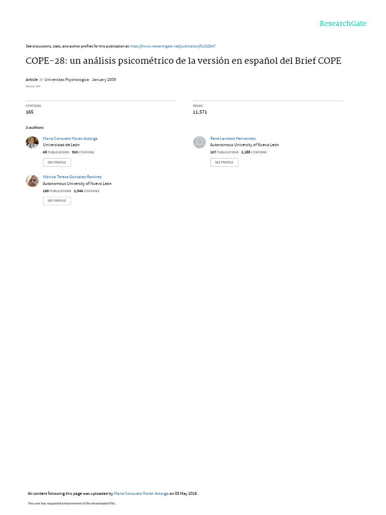 Cope28 Universitaspsychologica | PDF | Alfa de Cronbach | Investigación ...