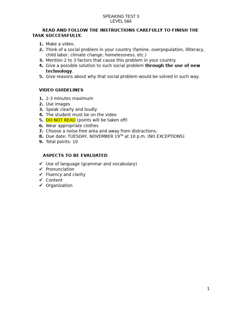 Speaking Test Guidelines for Levels 5&6 | PDF
