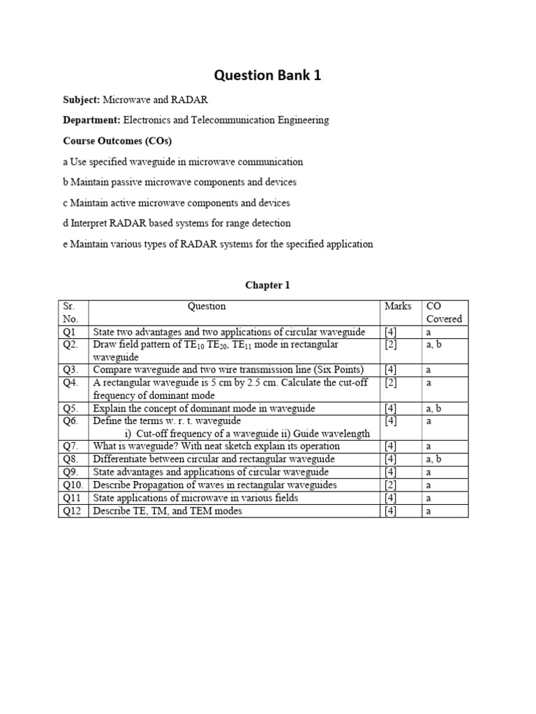 Question Bank 1[1] | PDF | Waveguide | Microwave