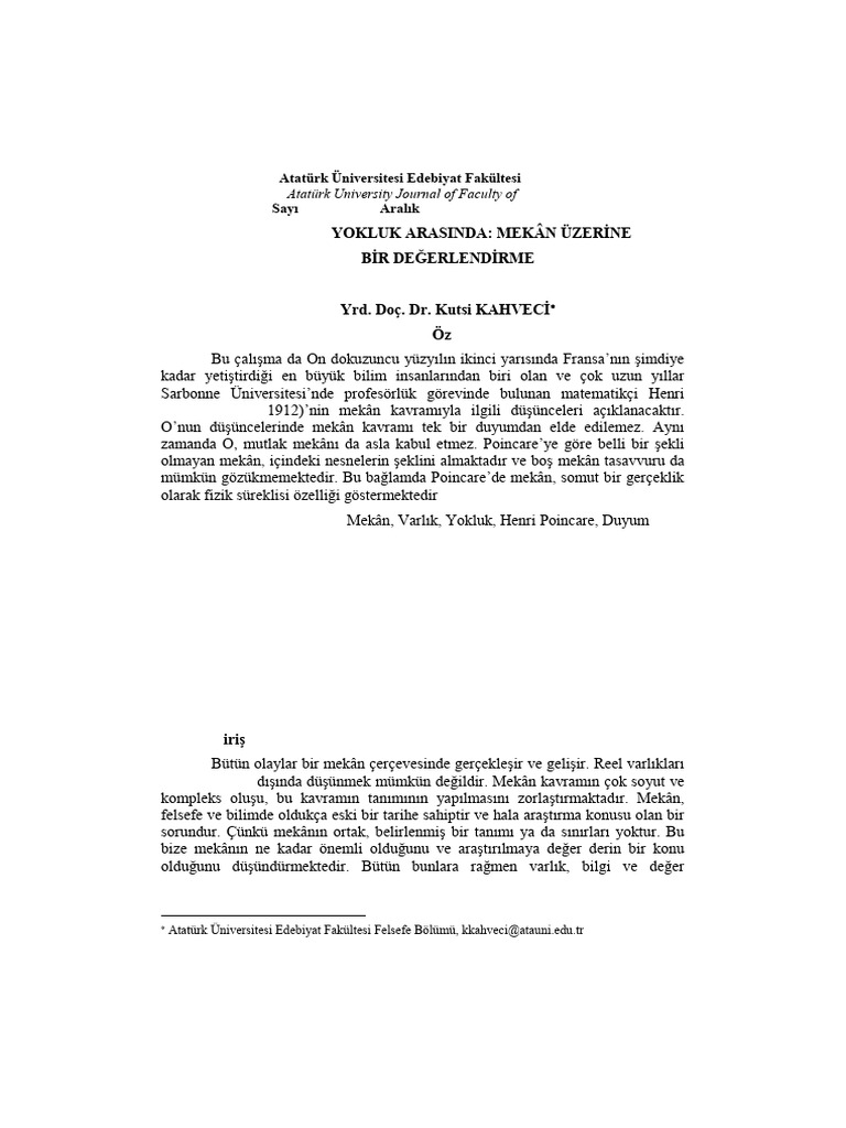 VARLIK-YOKLUK ARASINDA - MEK - N - ZER - NE B - R DE - ERLEND - RME - in Between Existence and ...