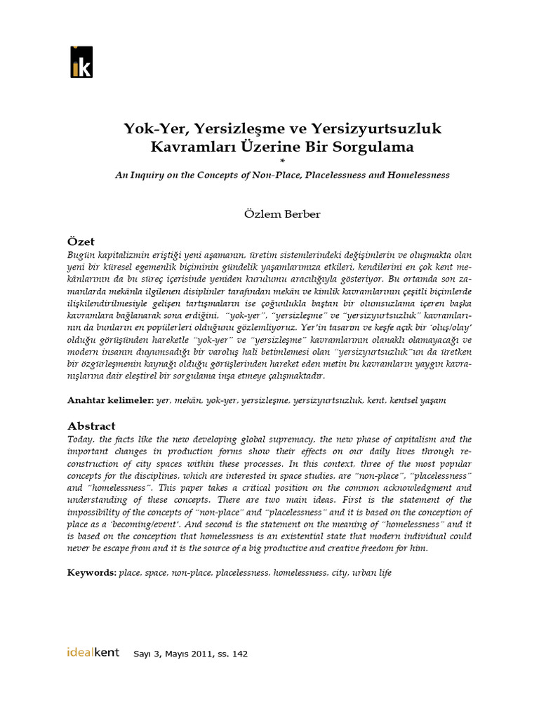 Yok-Yer, Yersizle - Me Ve Yersizyurtsuzluk Kavramlar - Zerine Bir Sorgulama (#417064) - 460654 | PDF