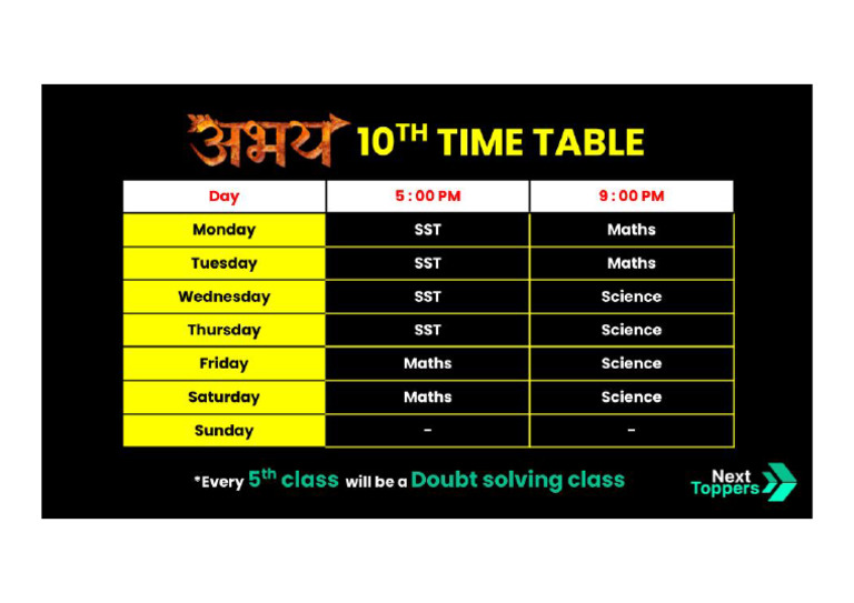 10th Abhay Time Table - 392 - Crwill | PDF