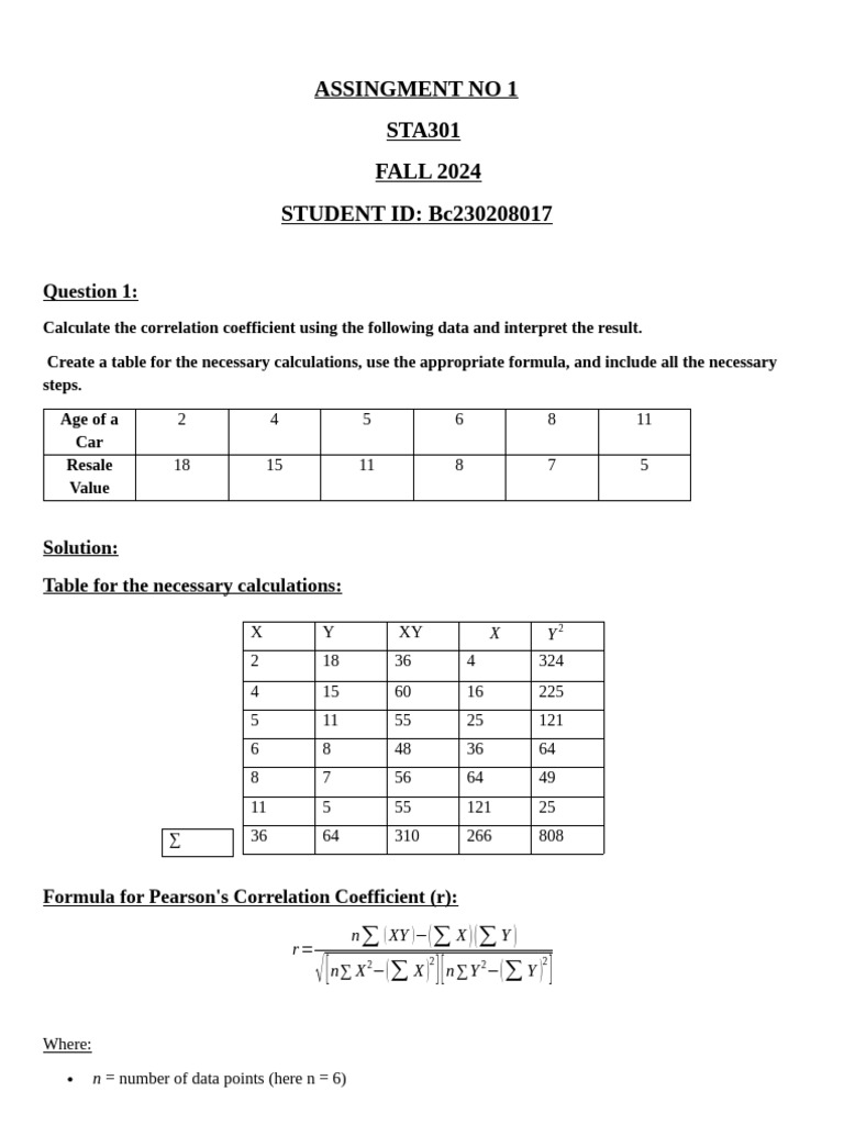 Bc230208017 Sta301 Assingment No 1 | PDF | Statistical Analysis ...