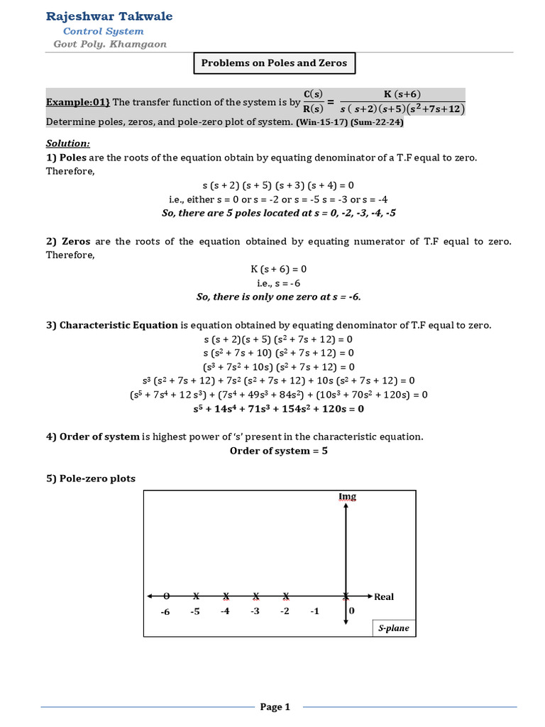 Poles and Zeros in Control Systems | PDF | Quadratic Equation ...