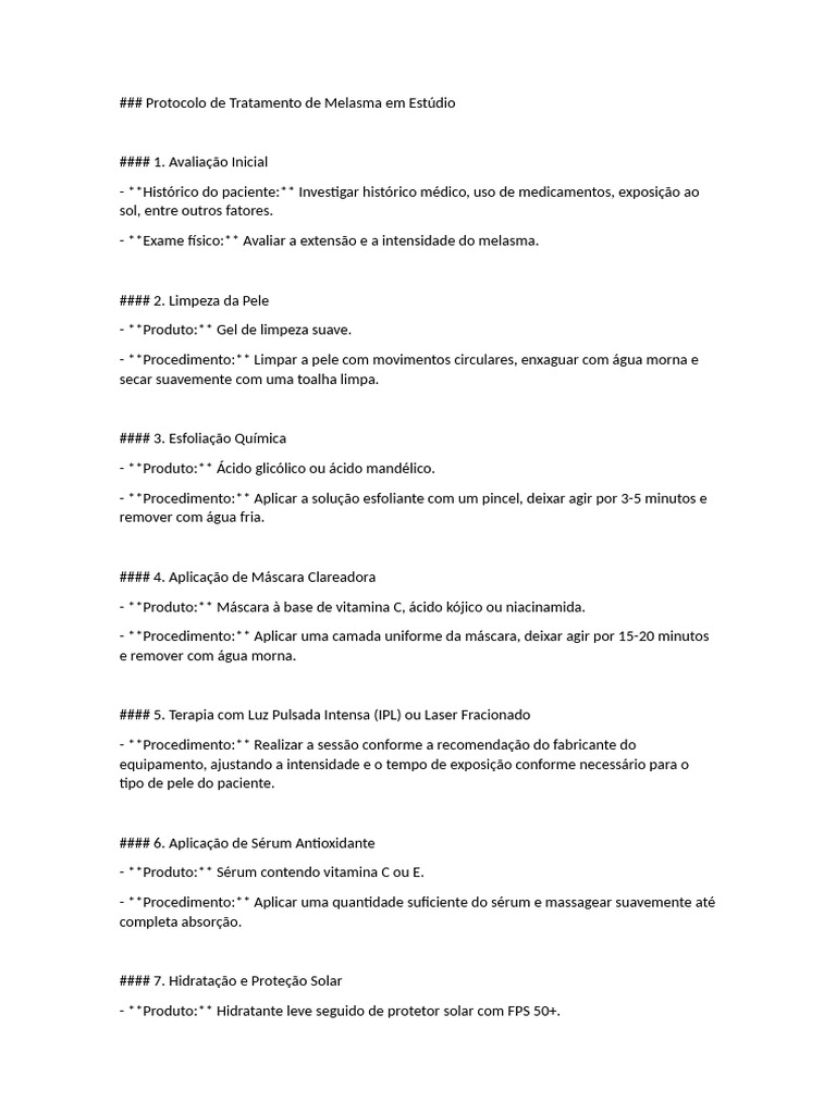 Protocolo de Tratamento de Melasma em Estúdio | PDF | Vitamina | Protetor solar