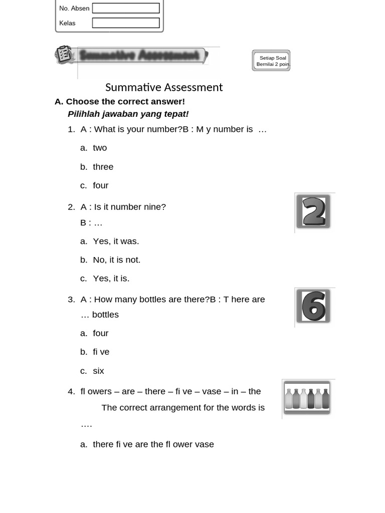 SD Bahasa Inggris 1 Summative Assessment 4 | PDF | Writing Implements ...