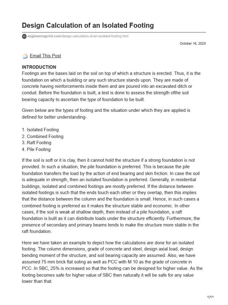 Design Calculation of An Isolated Footing | PDF | Foundation ...