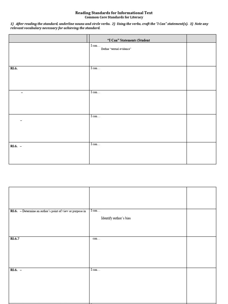 6th Grade Reading Informational Text Objectives | PDF | Word | Vocabulary