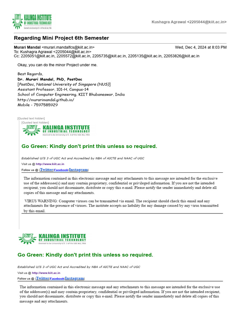KIIT University Mail - Regarding Mini Project 6th Semester | PDF | Cybercrime | Computer Science