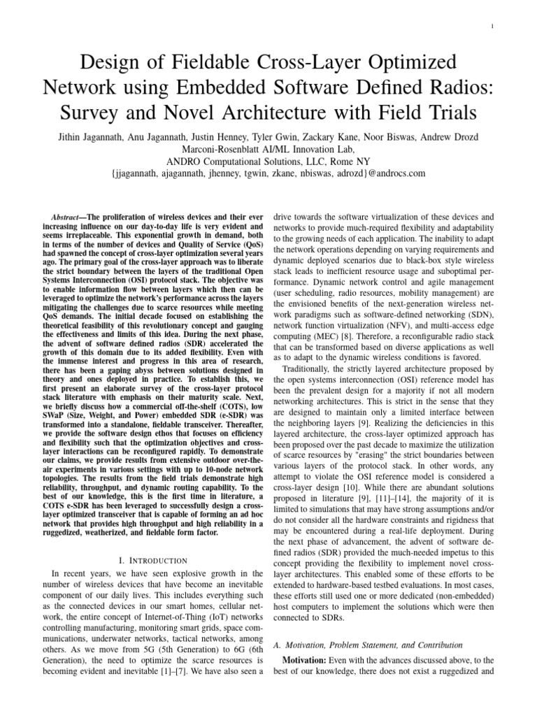 Design of Fieldable Cross-Layer Optimized Network using Embedded Software Defined Radios | PDF ...